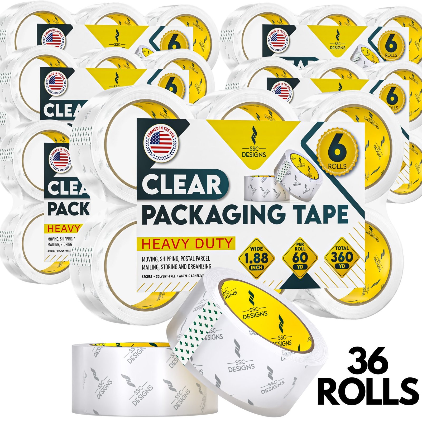 Packing Tape Clear Heavy Duty Packaging Tape – 60 Yds x 1.88″ Wide x 2. ...